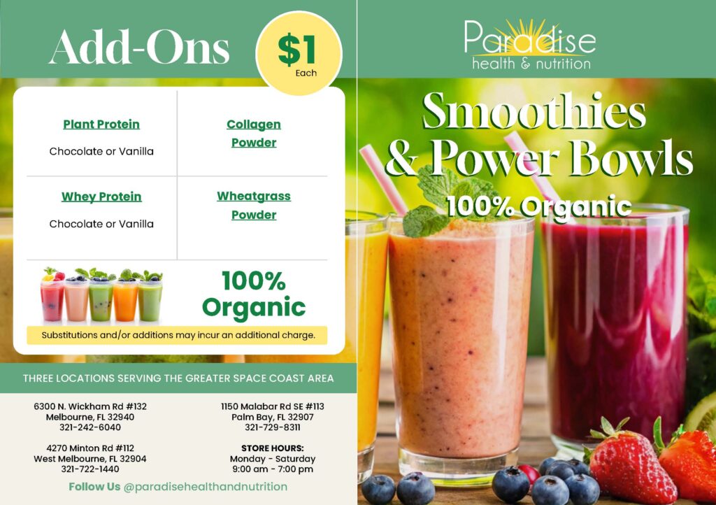 Juice Bar Menu – Paradise Health & Nutrition